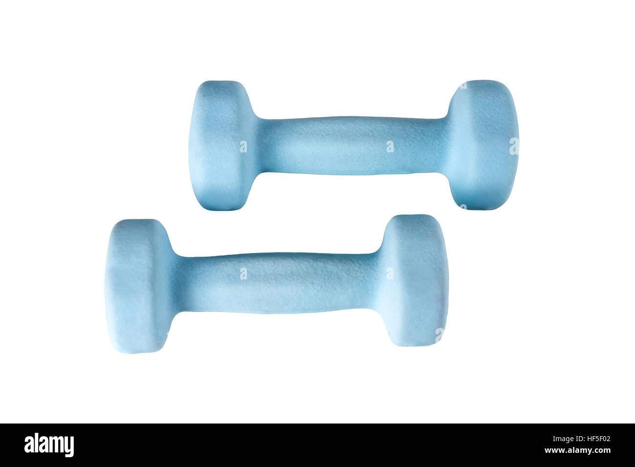 Two blue dumbbells isolated on white background Stock Photo - Alamy