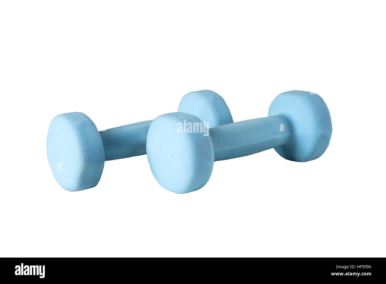 Two blue dumbbells isolated on white background Stock Photo - Alamy