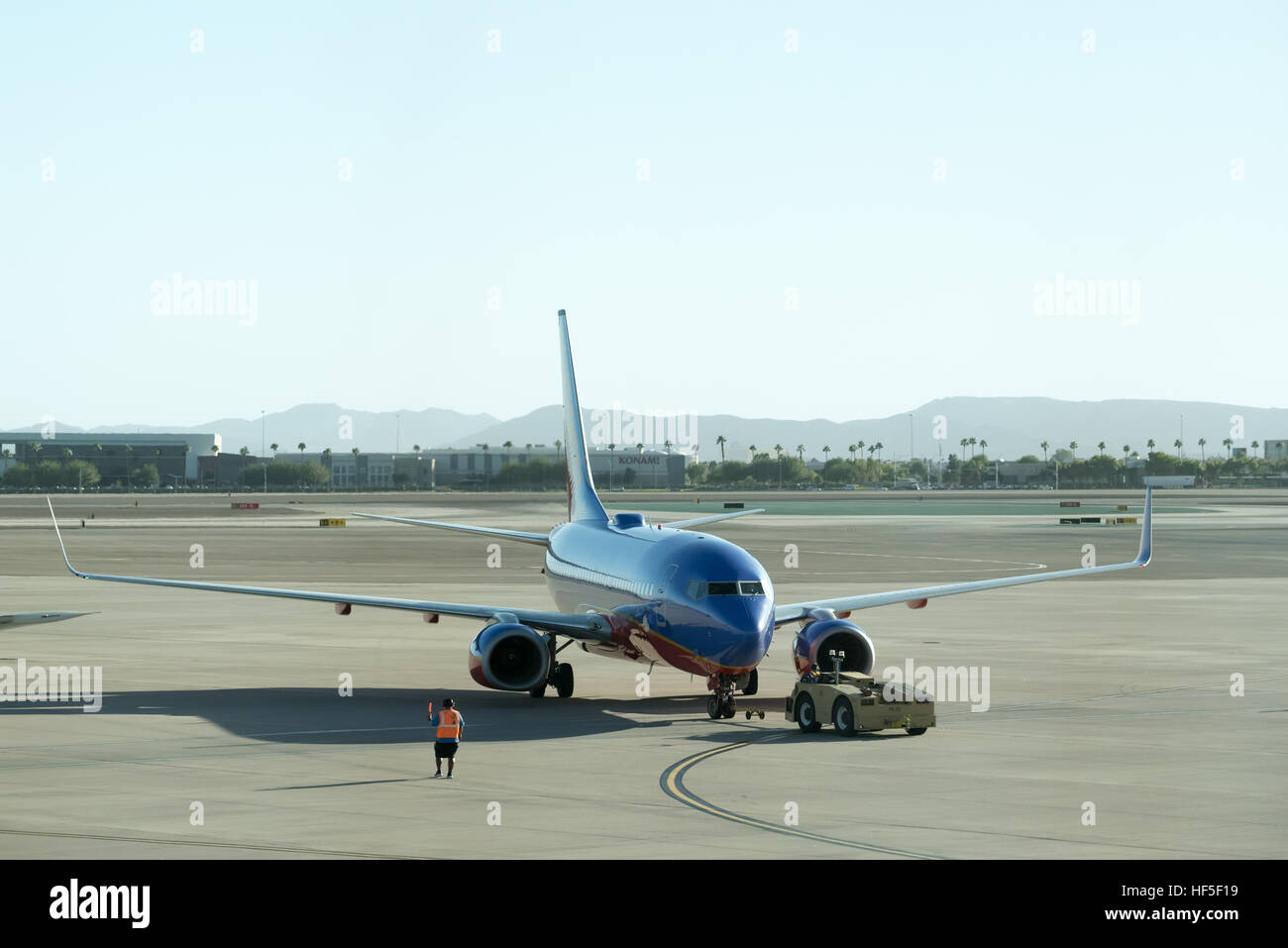Southwest Airlines jet being pushed back at McCarran International ...