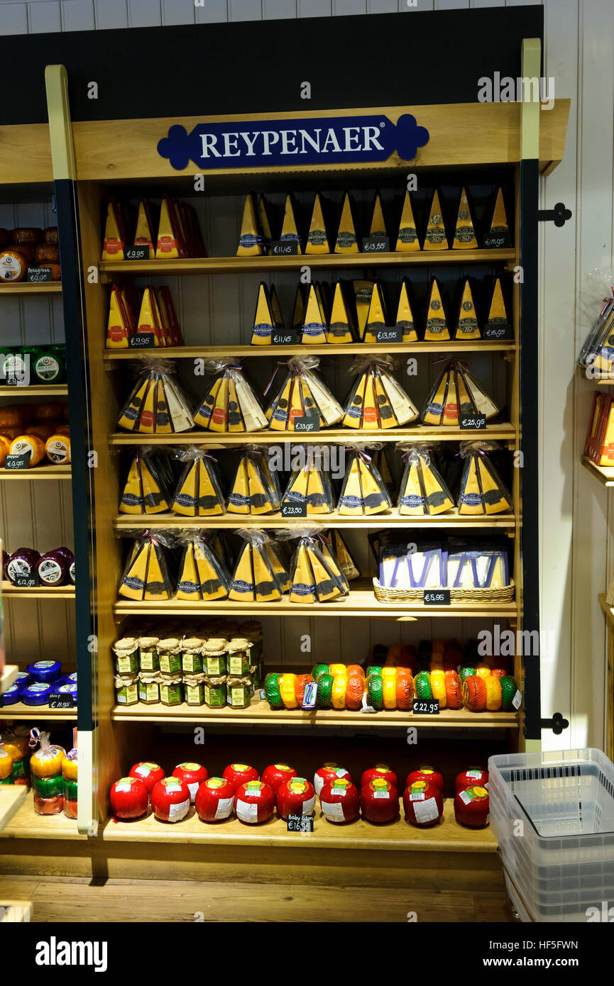 A large selection of Dutch cheeses on sale in a cheese factory in ...