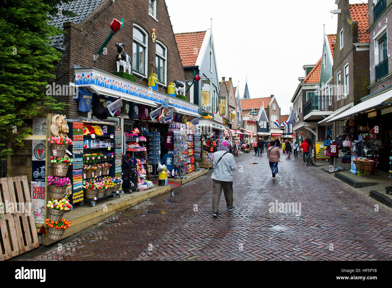 The main street in the fishing village of Volendam, Holland ...