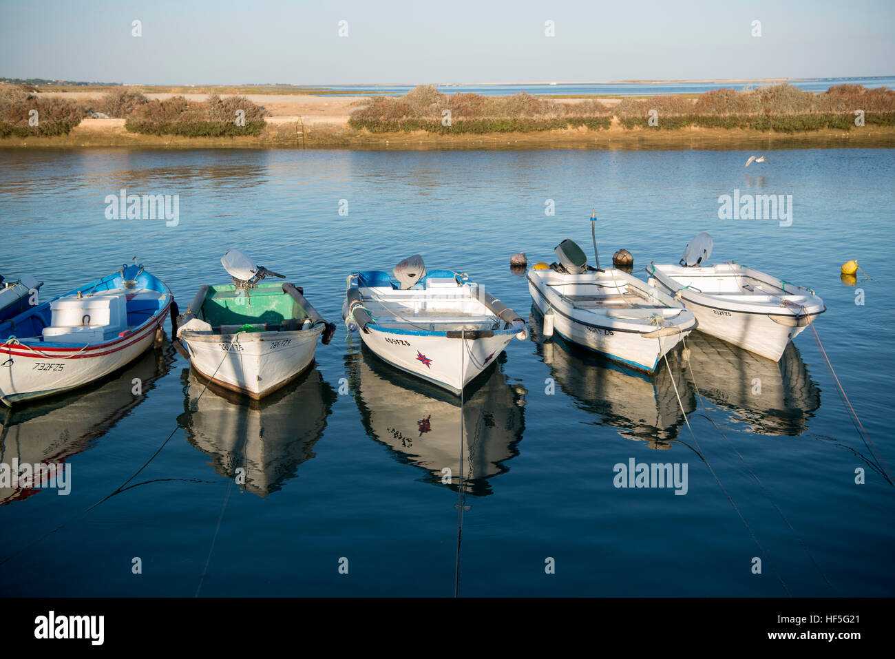 the landscape and coast at the town of Fuseta in the Algarve in the ...