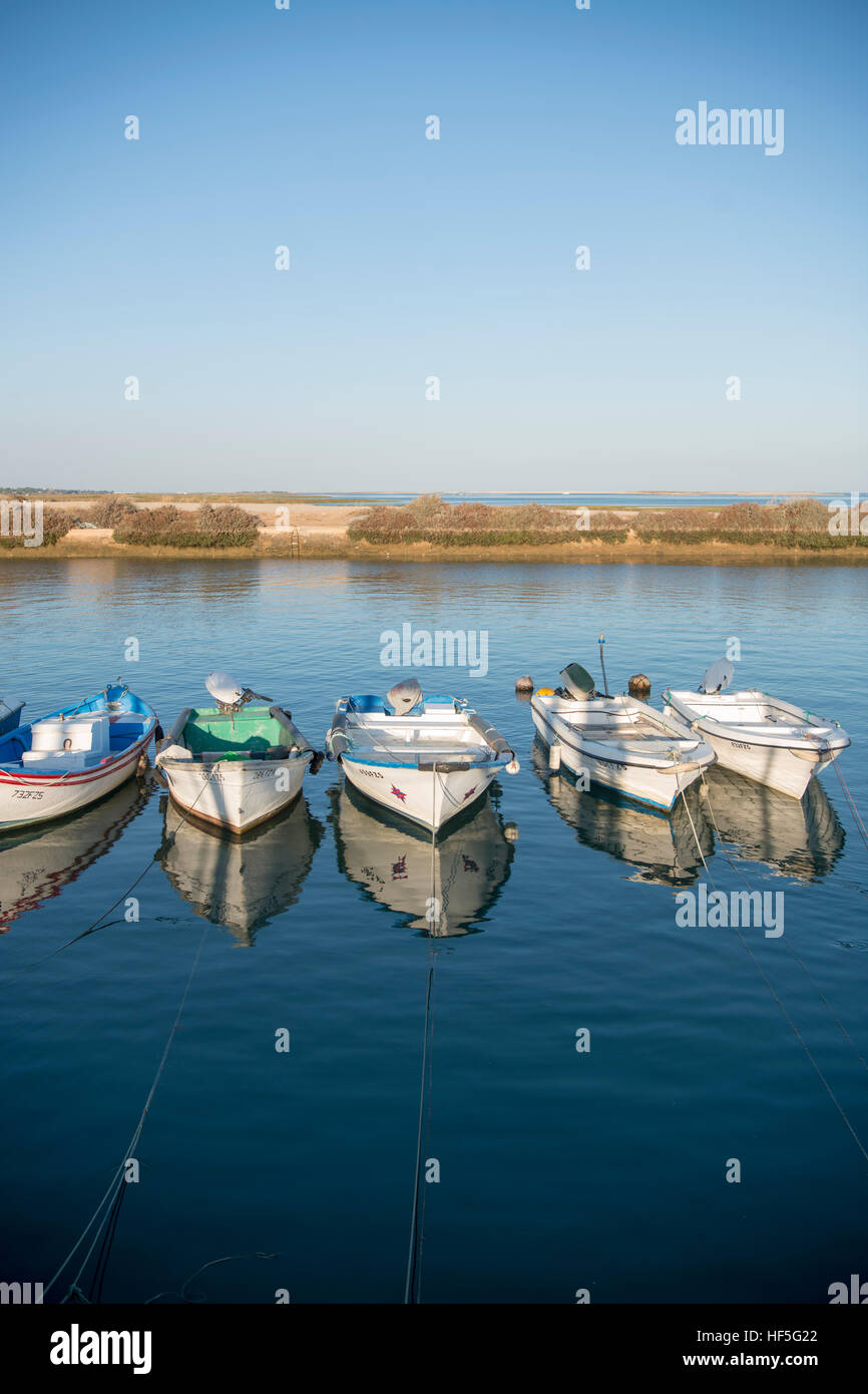 the landscape and coast at the town of Fuseta in the Algarve in the ...