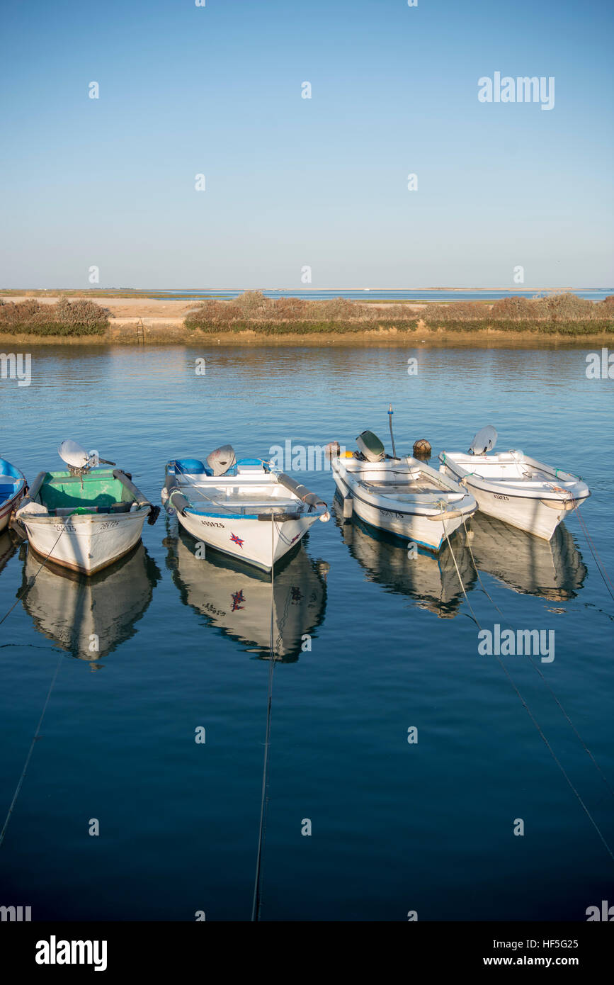 the landscape and coast at the town of Fuseta in the Algarve in the ...