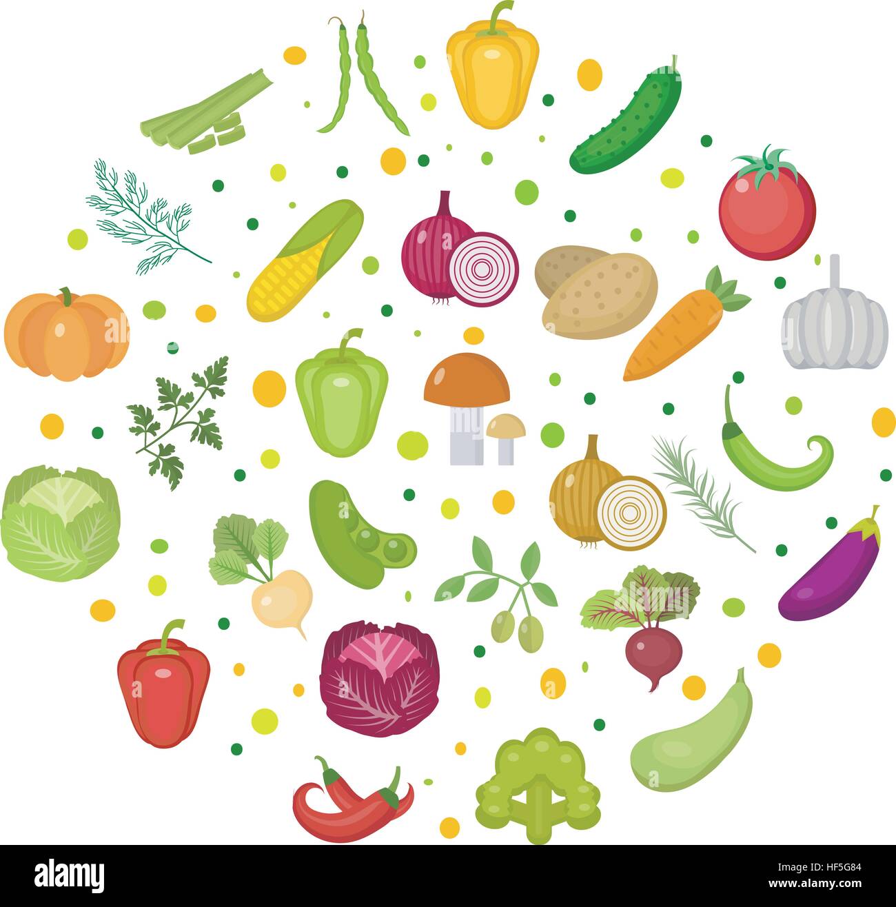 Vegetables icon set in a round shape. Flat style. Isolated on white ...