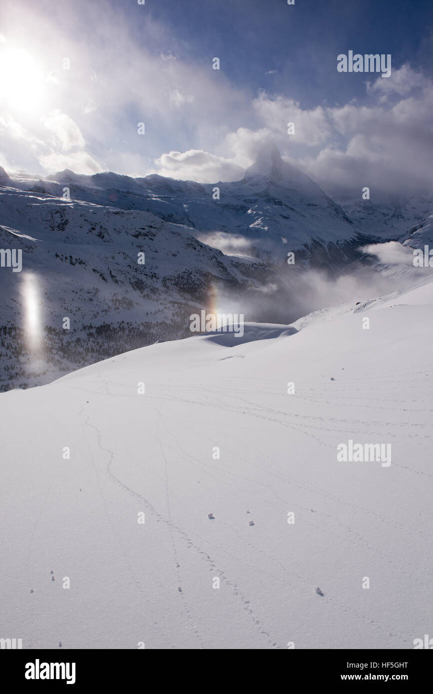 mountain matterhorn zermatt switzerland with fresh snow on beautiful ...