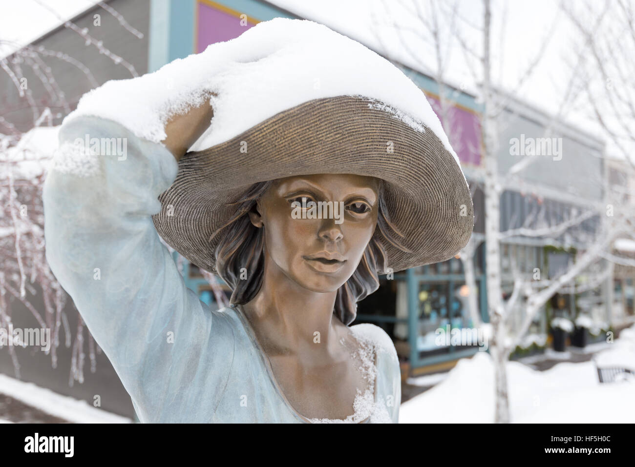 "The Garden Walk" bronze sculpture, by Ramon Parmenter, on a winter day ...