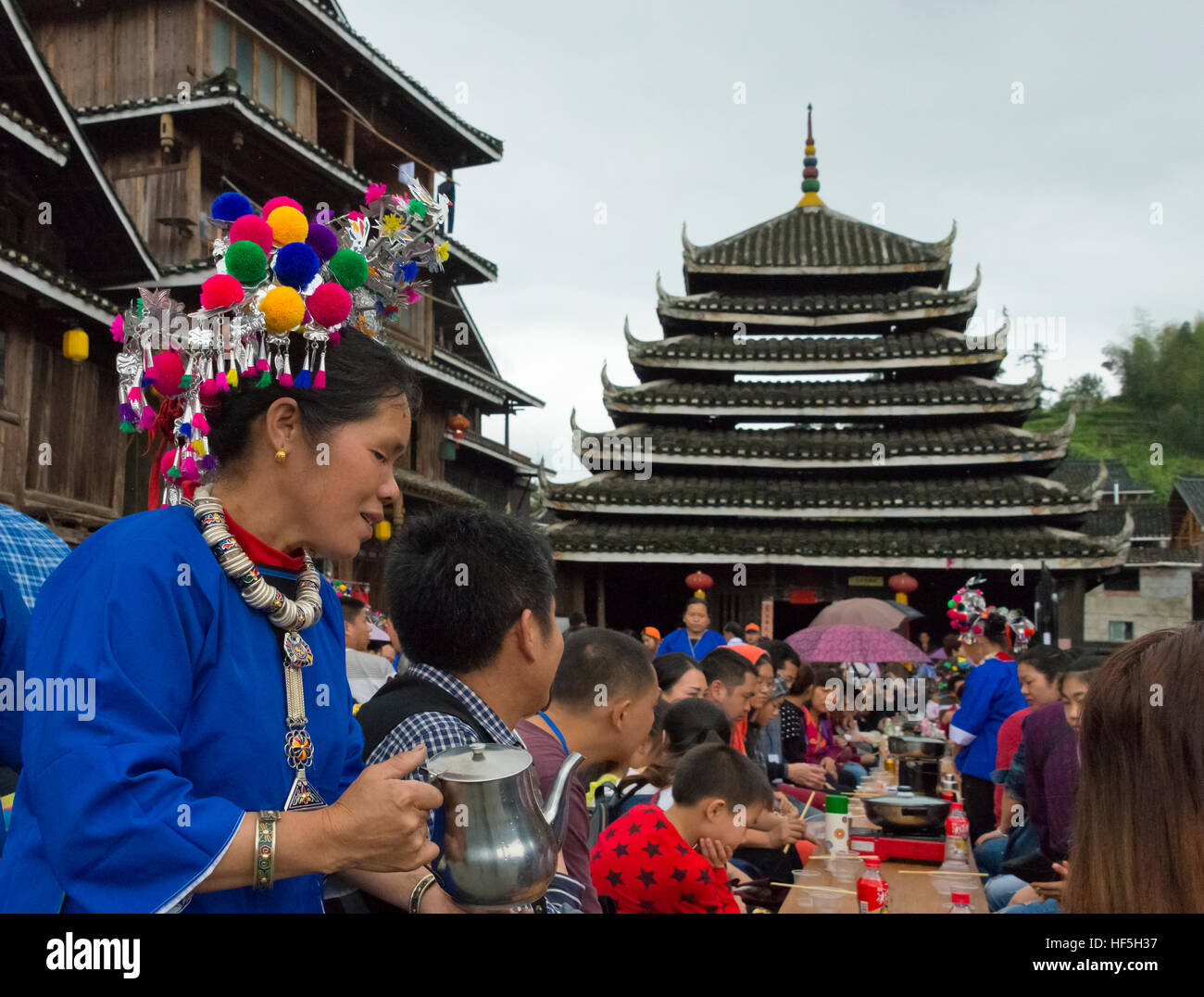 Dong people dining at Long Table Banquet at Lunar March 3 Singing ...