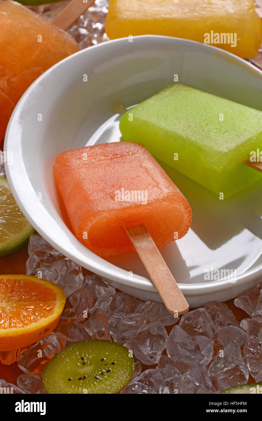 colorful fruit icicles with ingredients Stock Photo - Alamy
