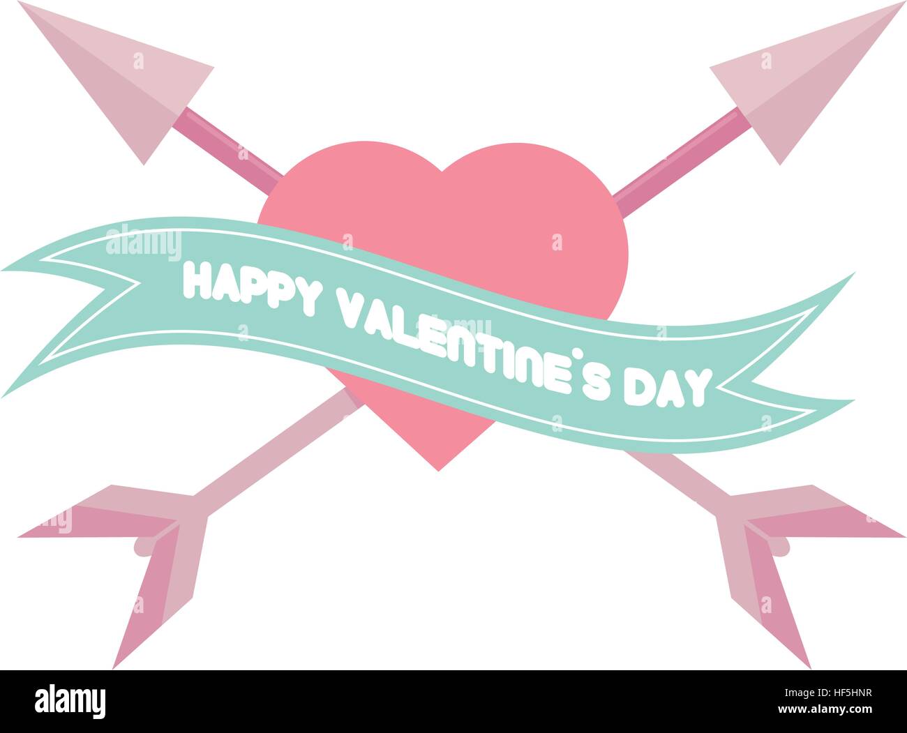 happy valentines day card pink heart arrows crossed vector illustration ...