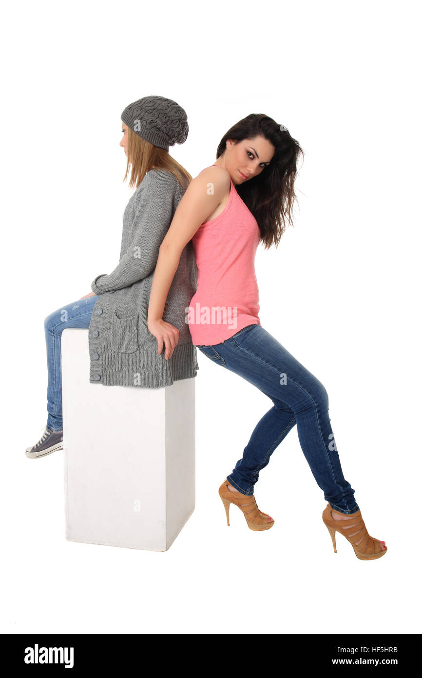 portrait of a beautiful young girls isolated on a white background ...