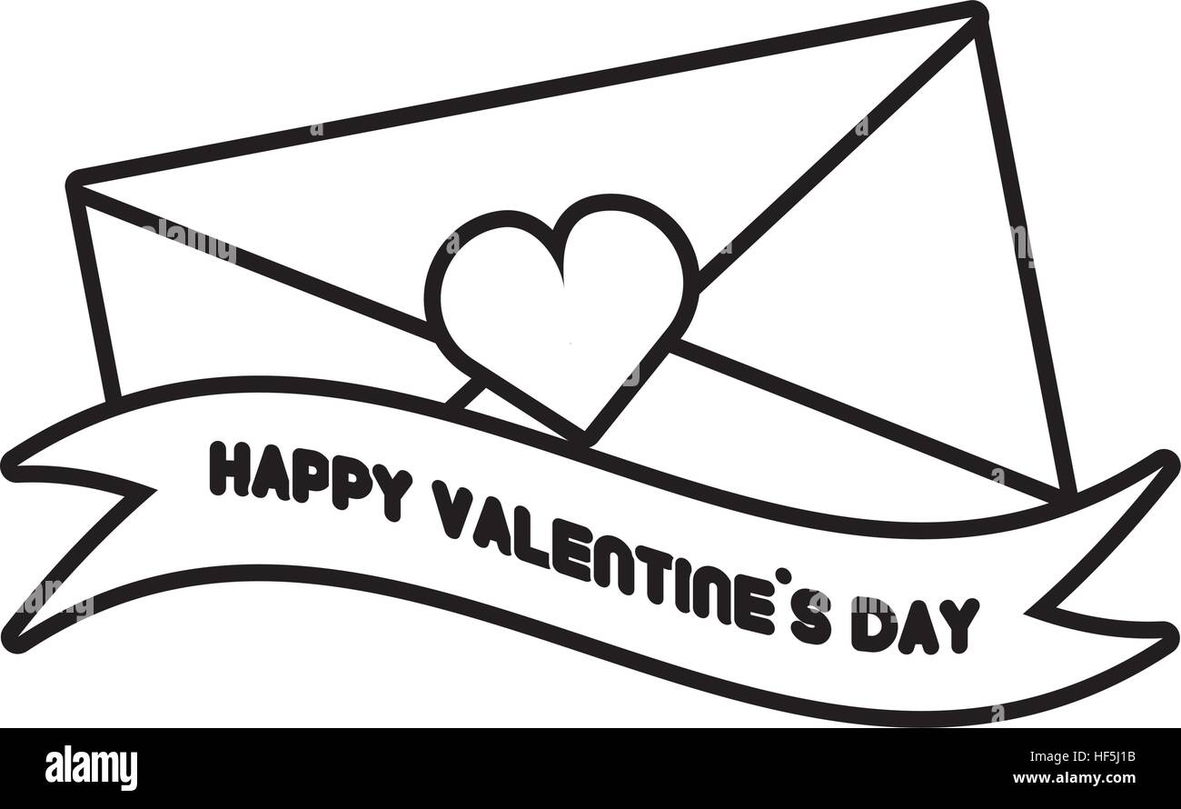 happy valentines day card envelope ribbon heart outline vector ...