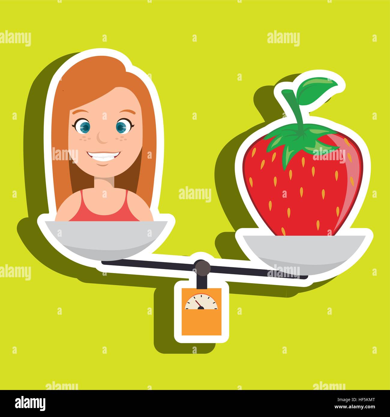 woman cartoon fruit strawberry food balance vector illustration Stock ...