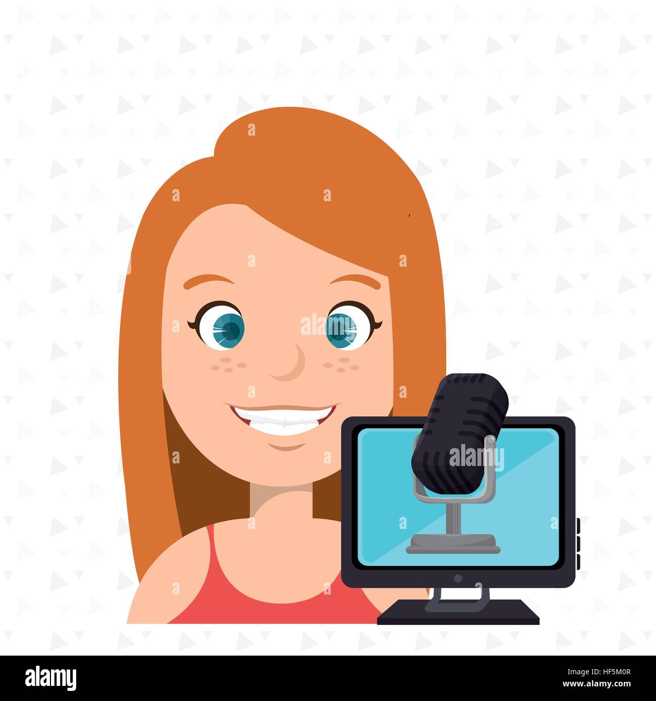 woman cartoon speak microphone screen pc vector illustration Stock ...