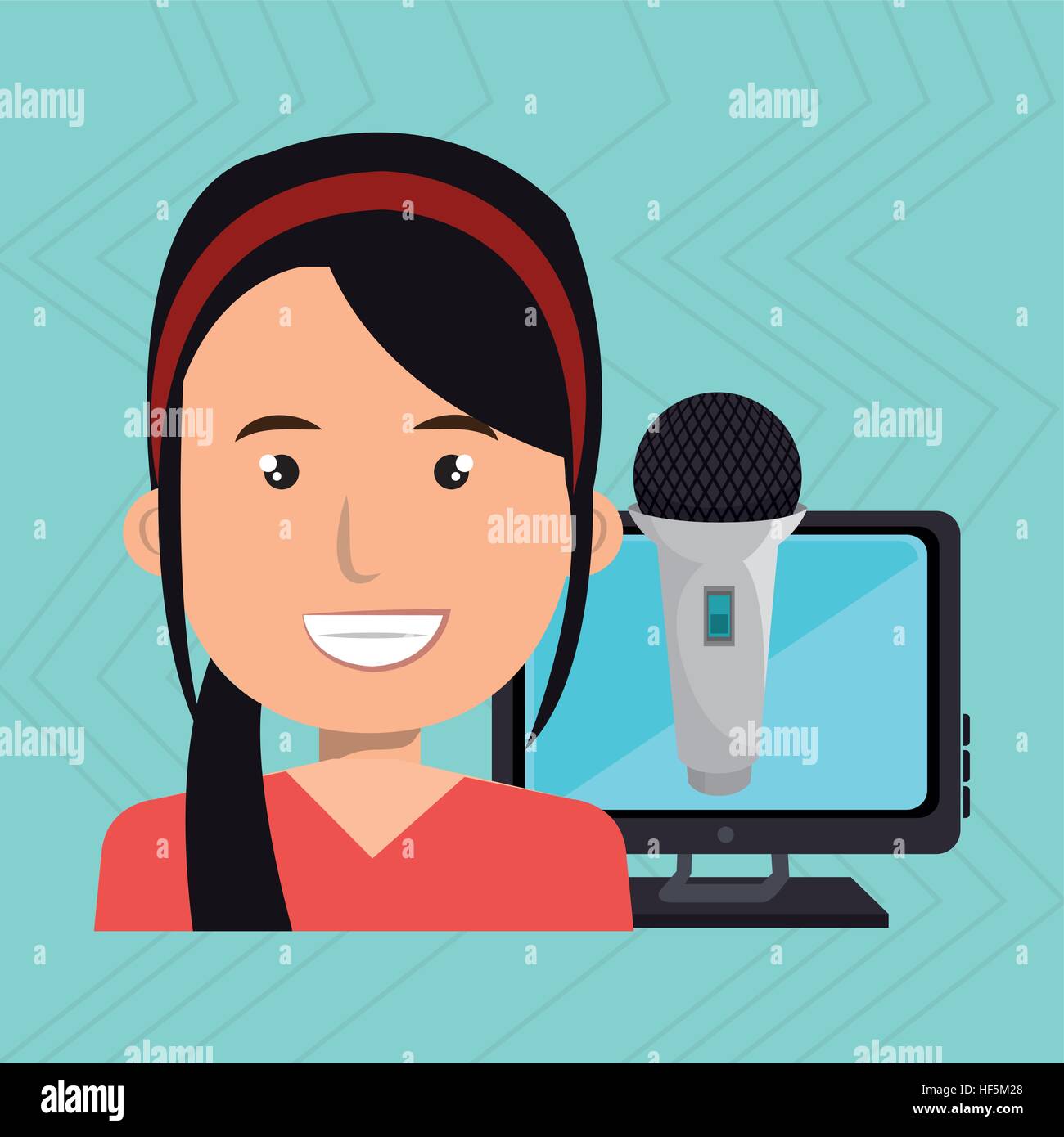 woman cartoon speak microphone screen pc vector illustration Stock ...