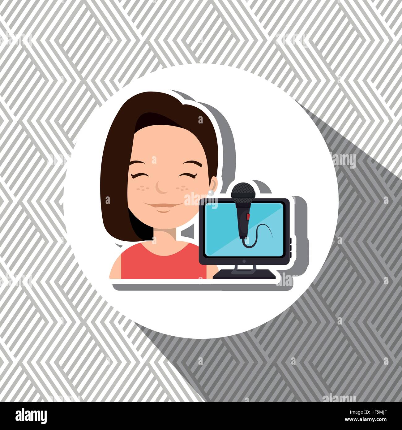 woman cartoon speak microphone screen pc vector illustration Stock ...