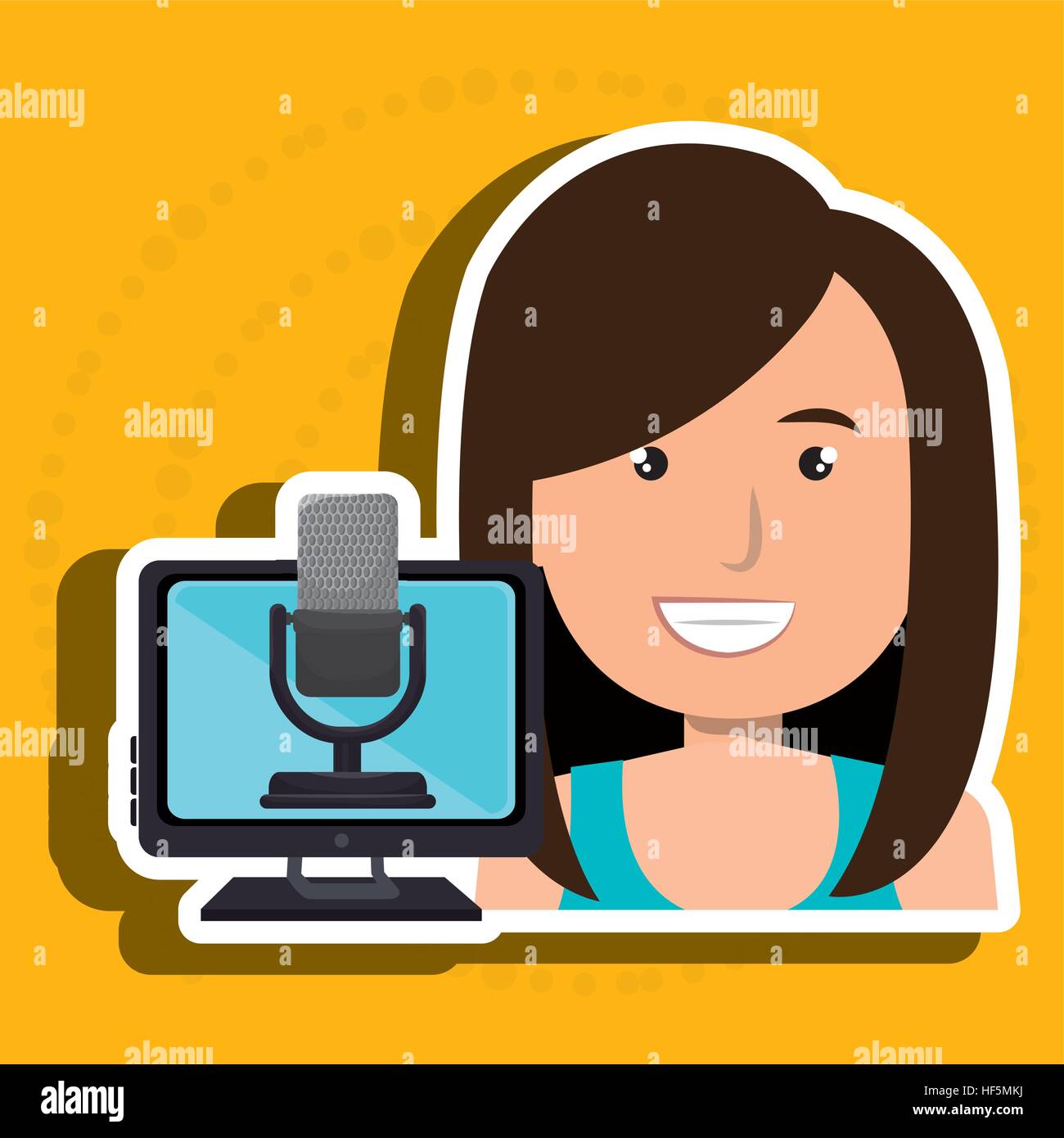 woman cartoon speak microphone screen pc vector illustration Stock ...
