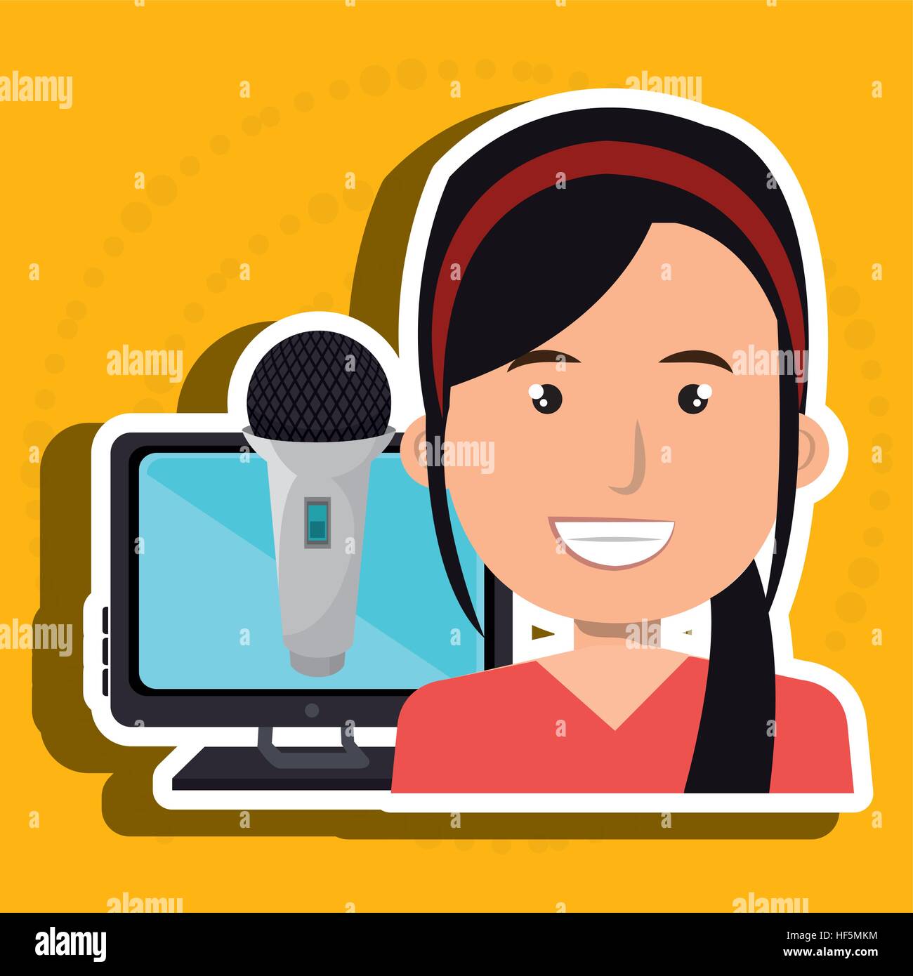 woman cartoon speak microphone screen pc vector illustration Stock ...