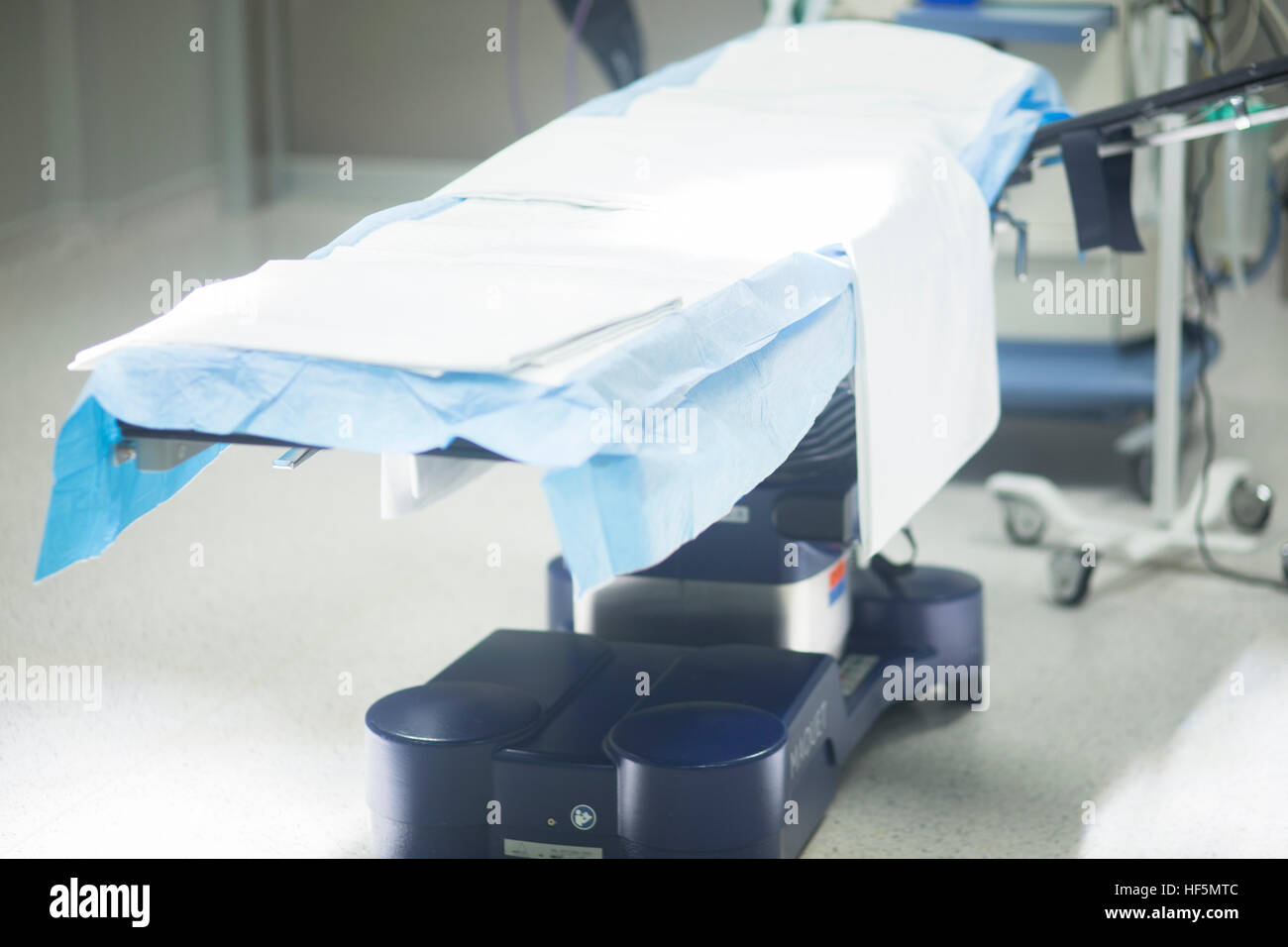 Hospital surgery bed in operating theater emergency room prepared for ...