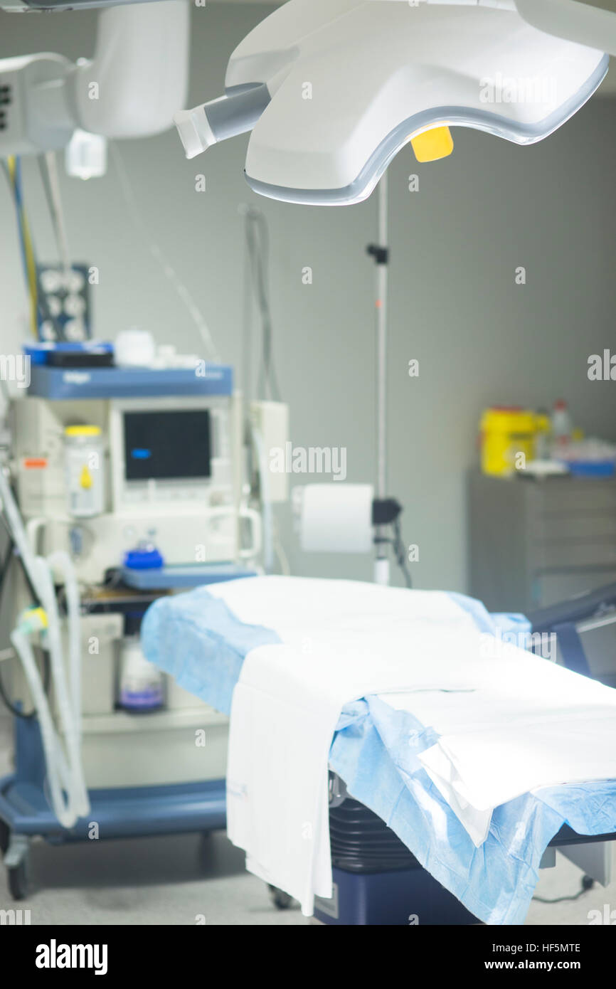 Hospital surgery bed in operating theater emergency room prepared for ...