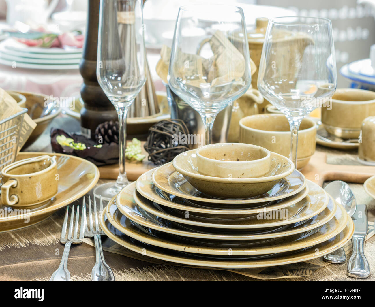 Set of dishes on table Stock Photo - Alamy