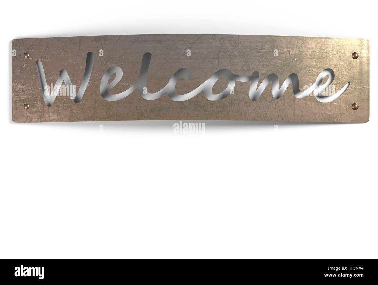 welcome sign metal copper plate isolated on white 3d illustration Stock ...