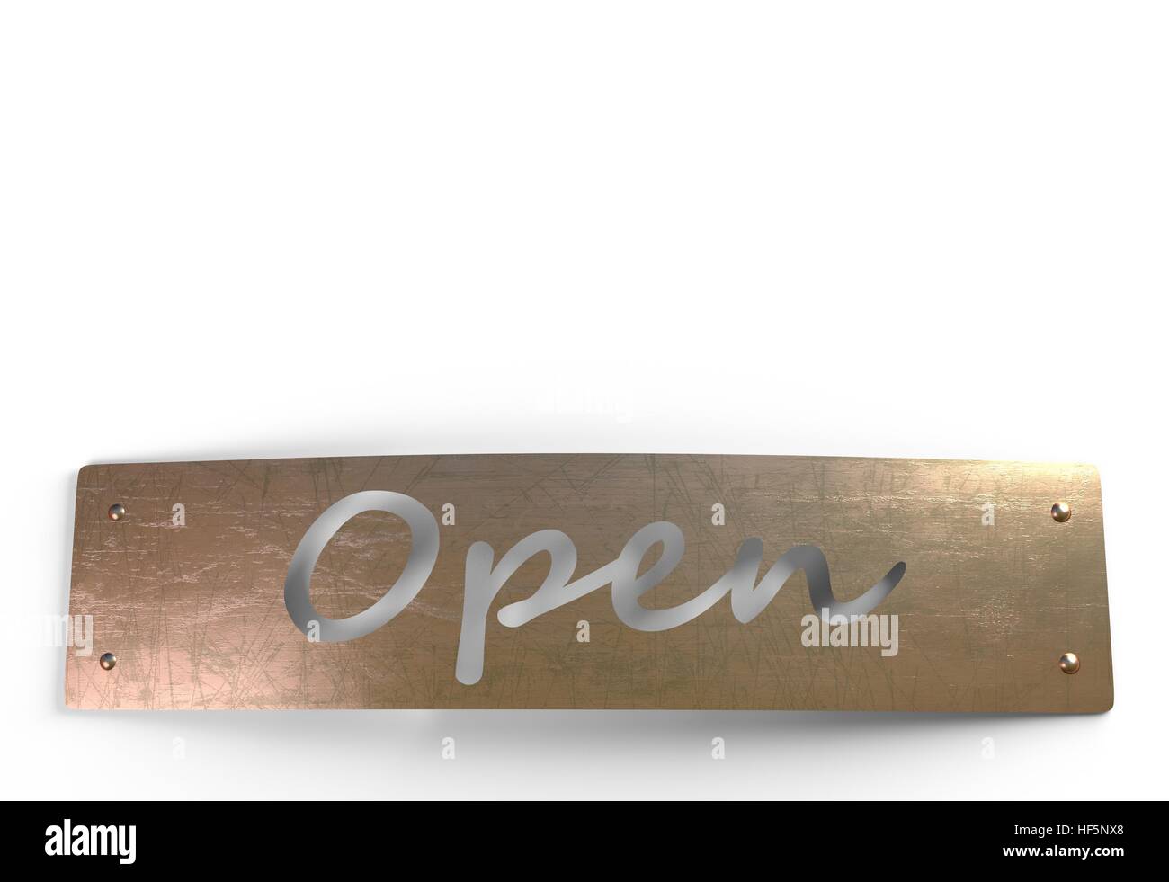 open sign metal copper plate isolated on white 3d illustration Stock ...