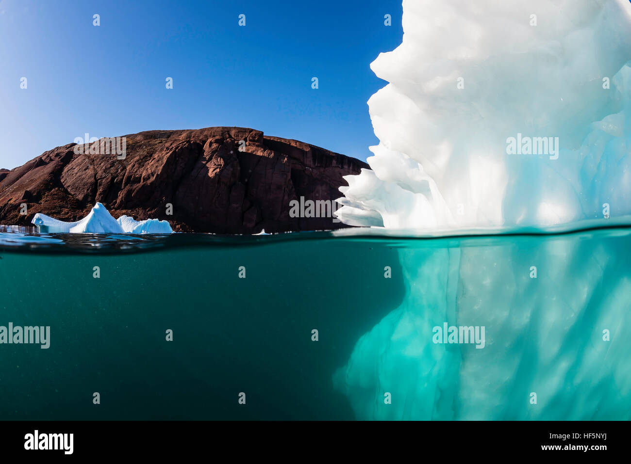 Underwater view of iceberg formations in the fjords of eastern ...