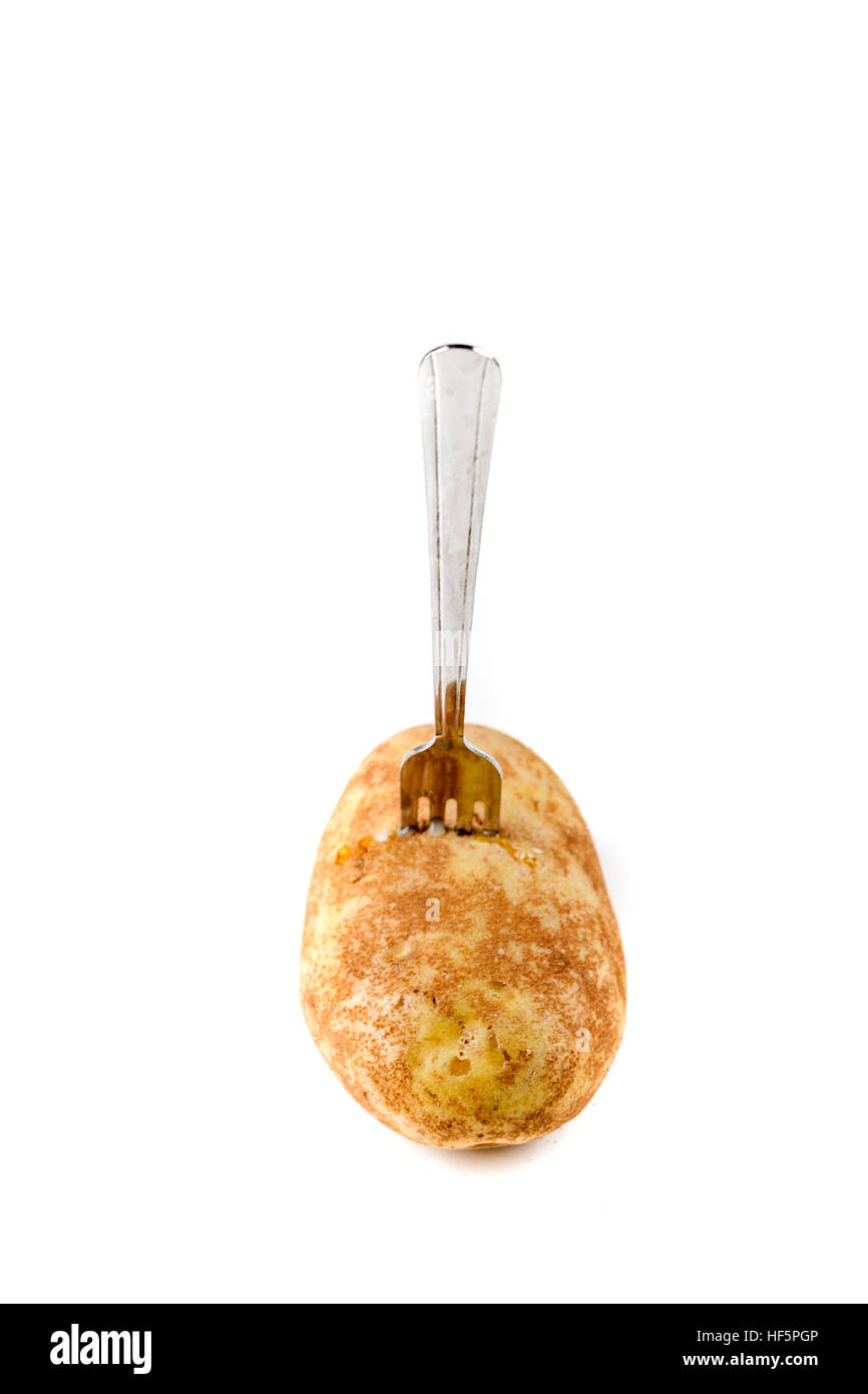 One potato stabbed with a fork isolated on a white background Stock ...