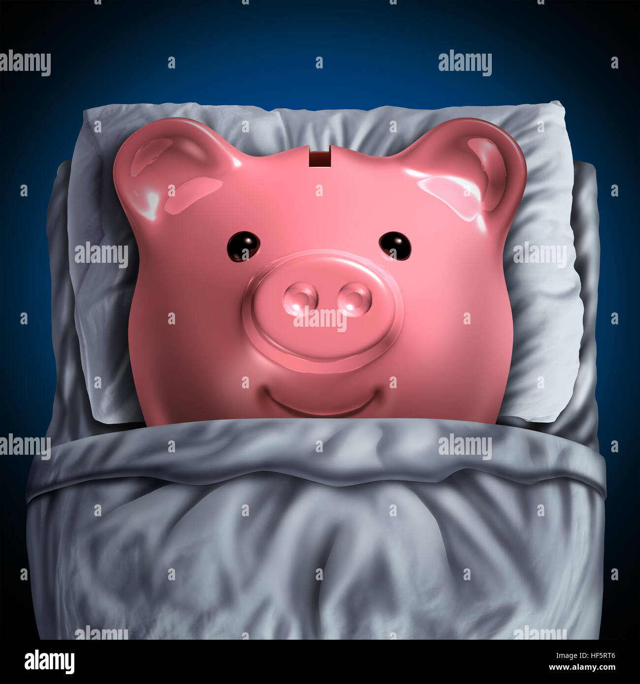Inactive savings banking account symbol as a piggy bank resting in bed ...