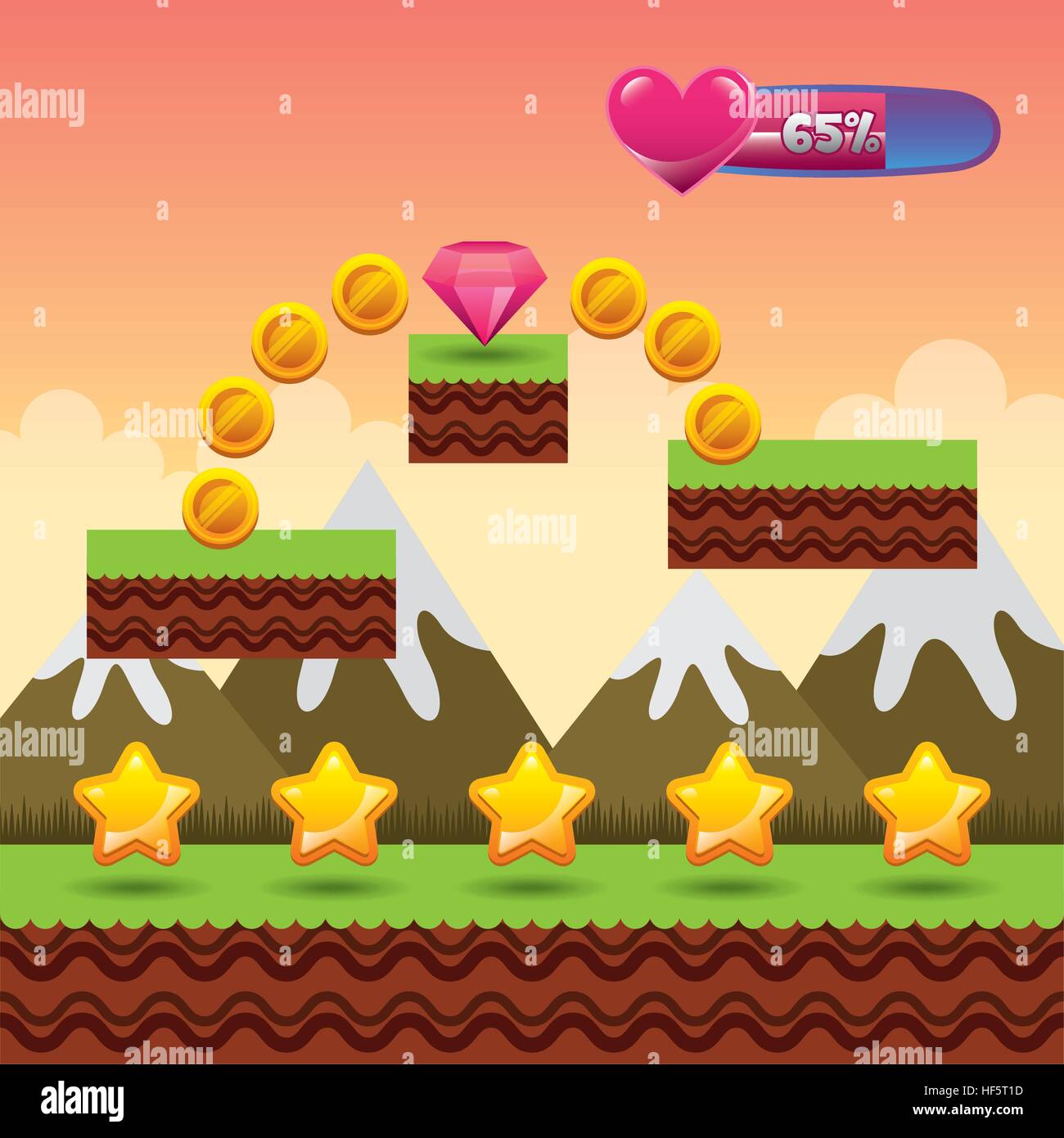 video game interface with stars, gold coins and diamond icon over ...