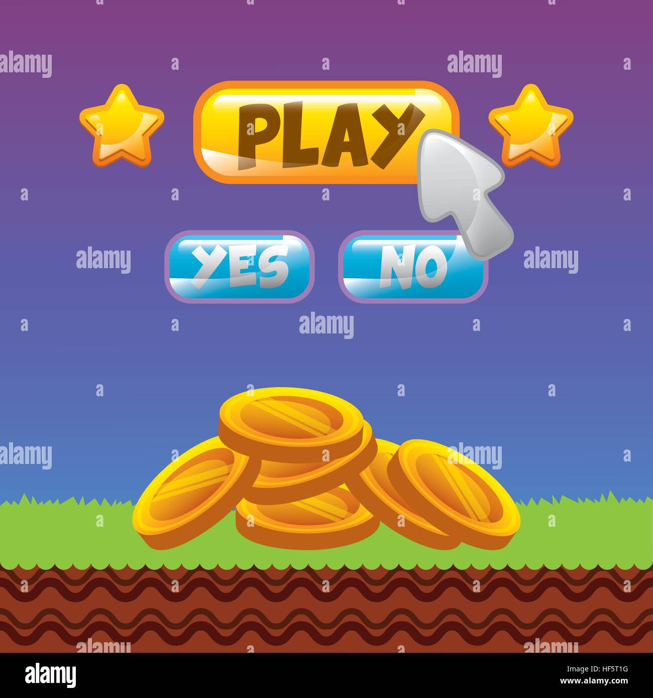 video game interface with gold coins and stars icon. colorful design ...