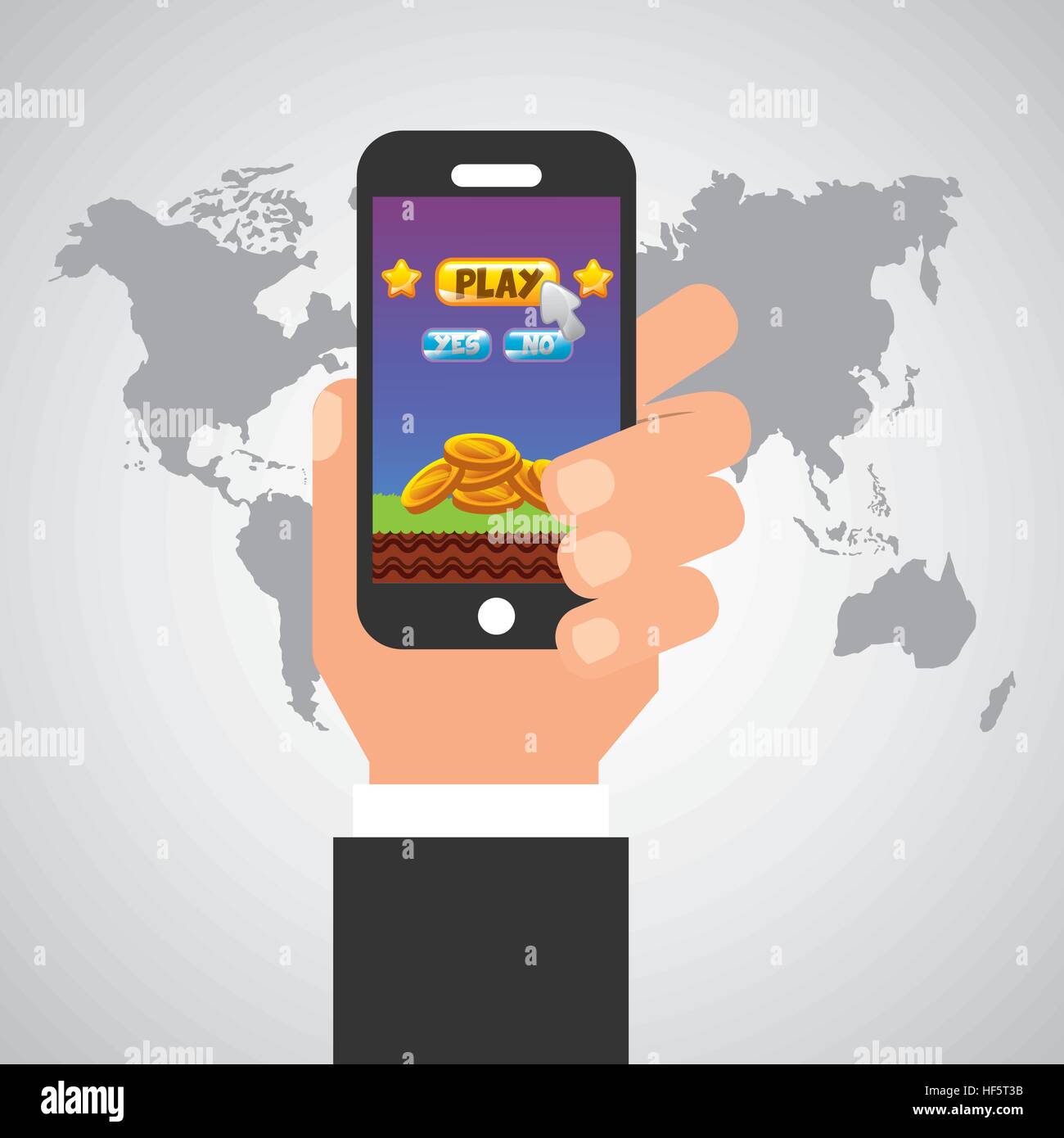 smartphone device with video game interface over white background ...