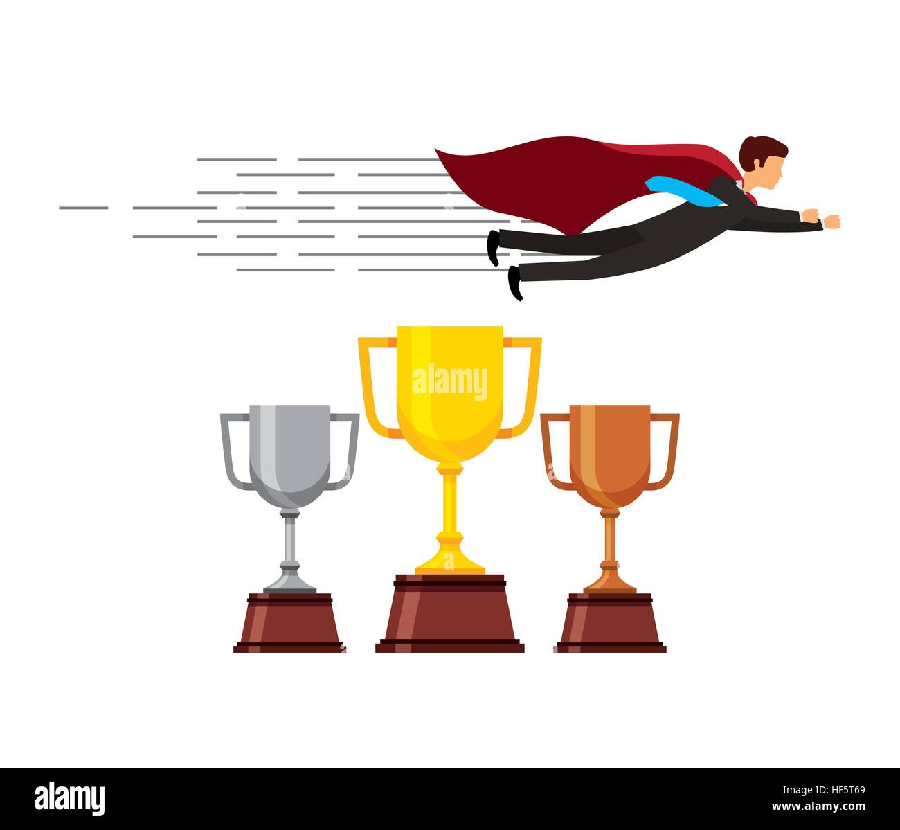 cartoon businessman flying and trophys icon over white background ...