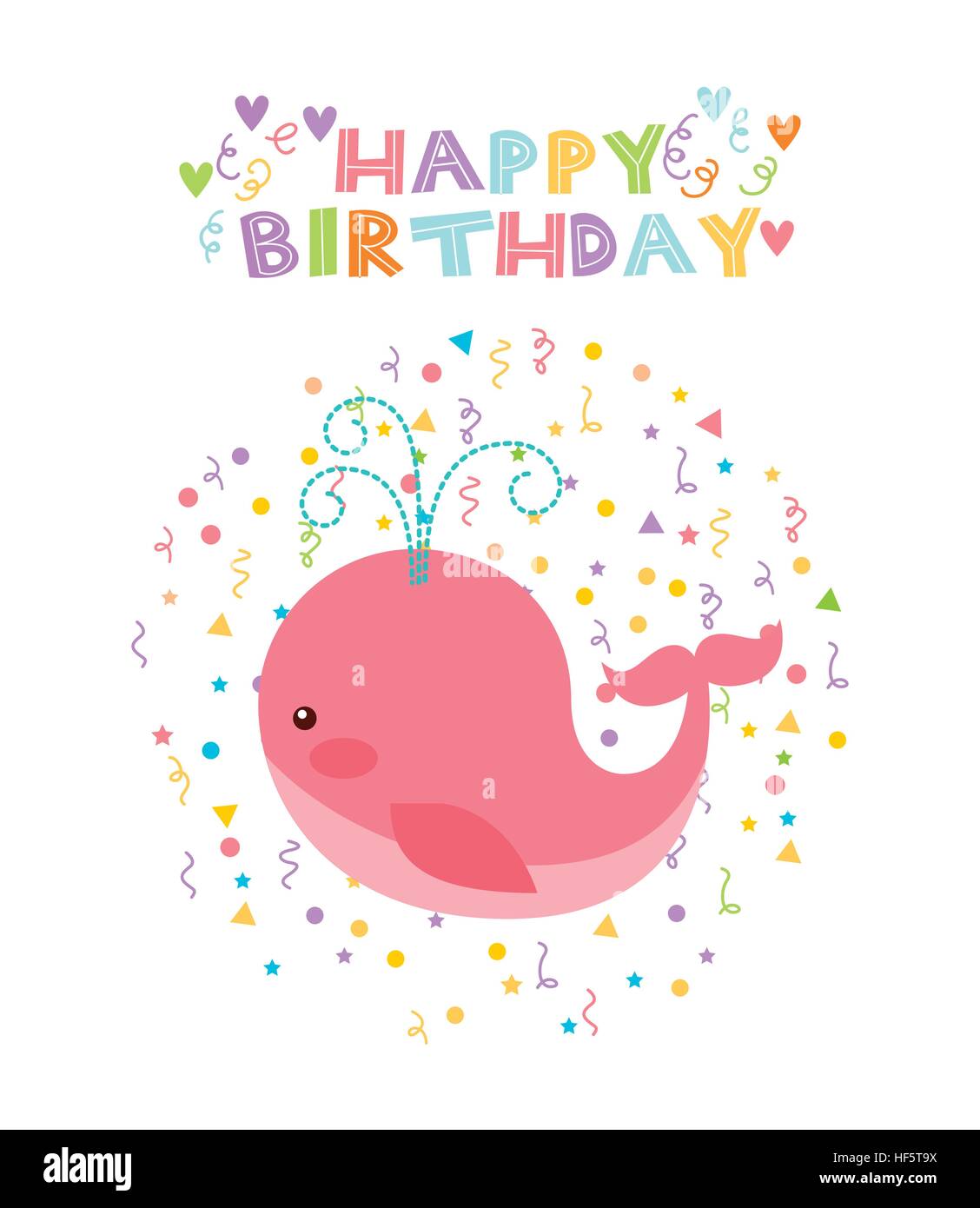happy birthday card with cute whale icon over white background ...