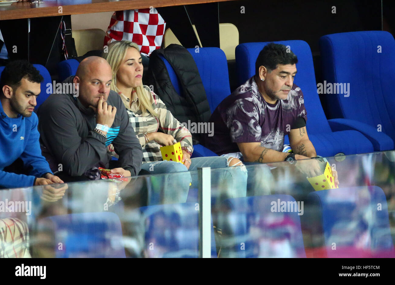 Diego Maradona and his girlfriend Rocio Oliva attend Davis Cup tennis ...