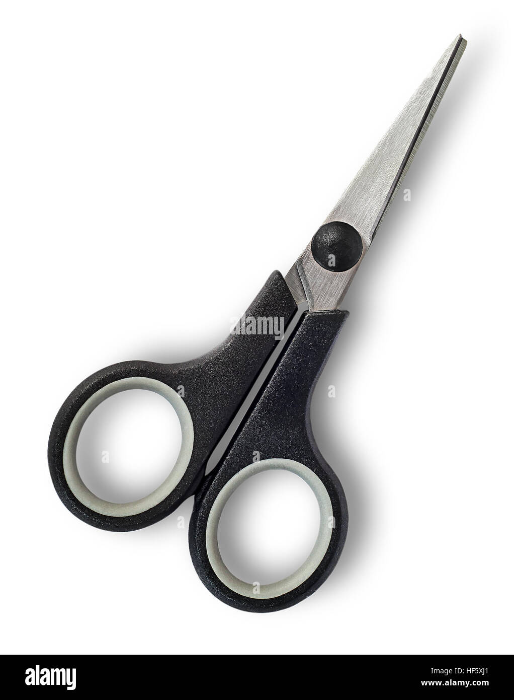 Closed small scissors with black handles isolated on white background ...