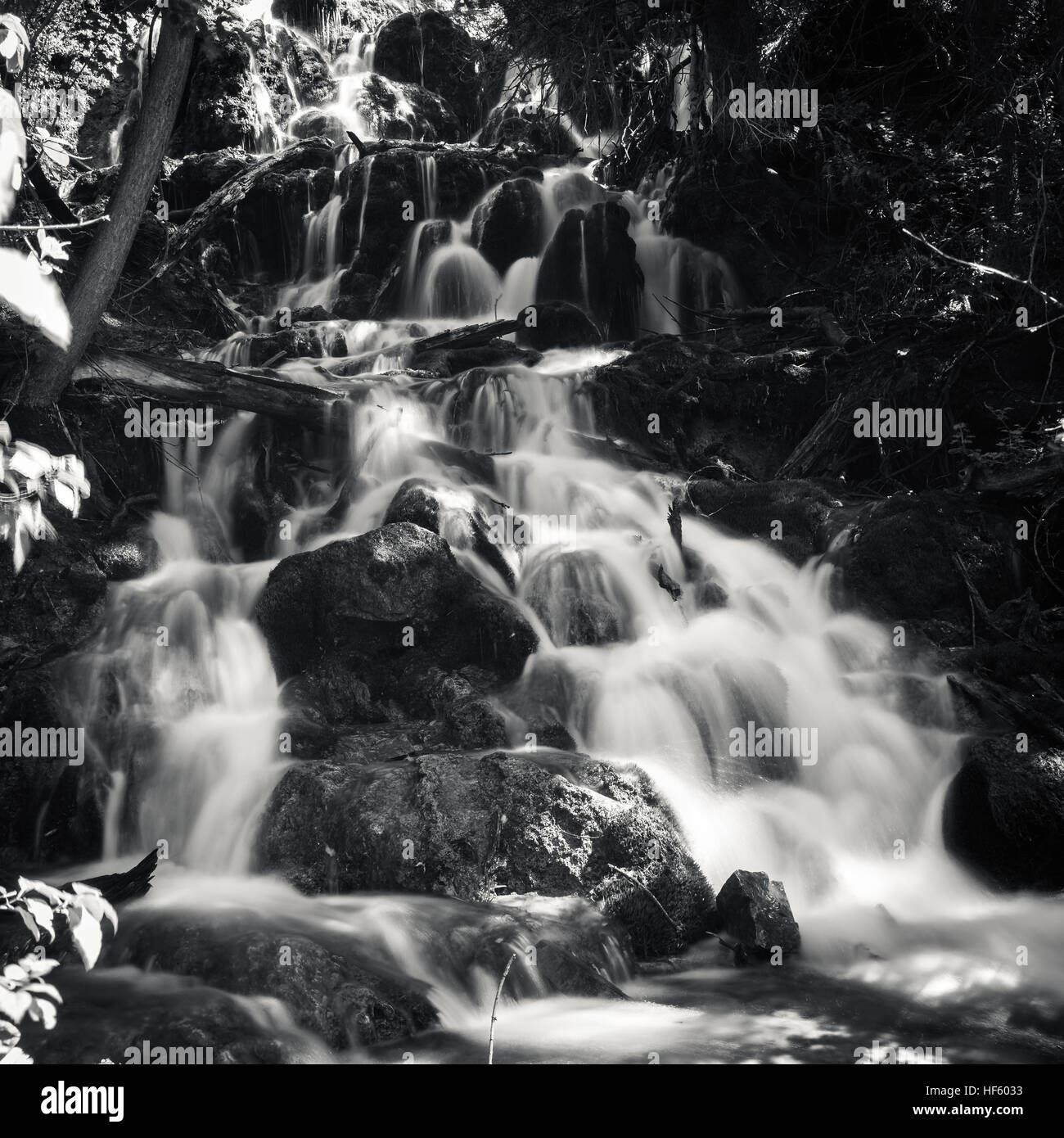 Cascading waterfalls. Black and white Stock Photo - Alamy