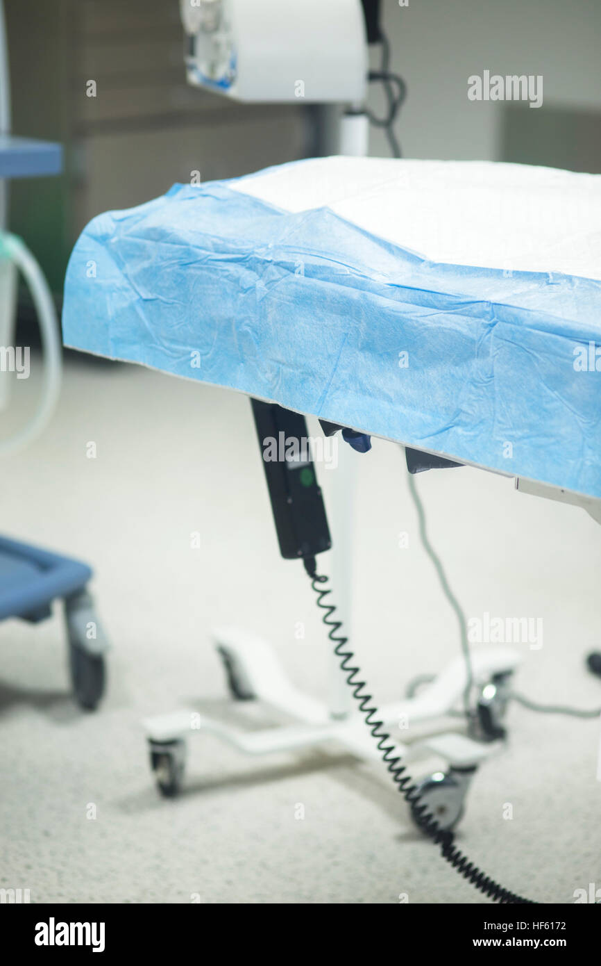 Hospital surgery bed in operating theater emergency room prepared for ...