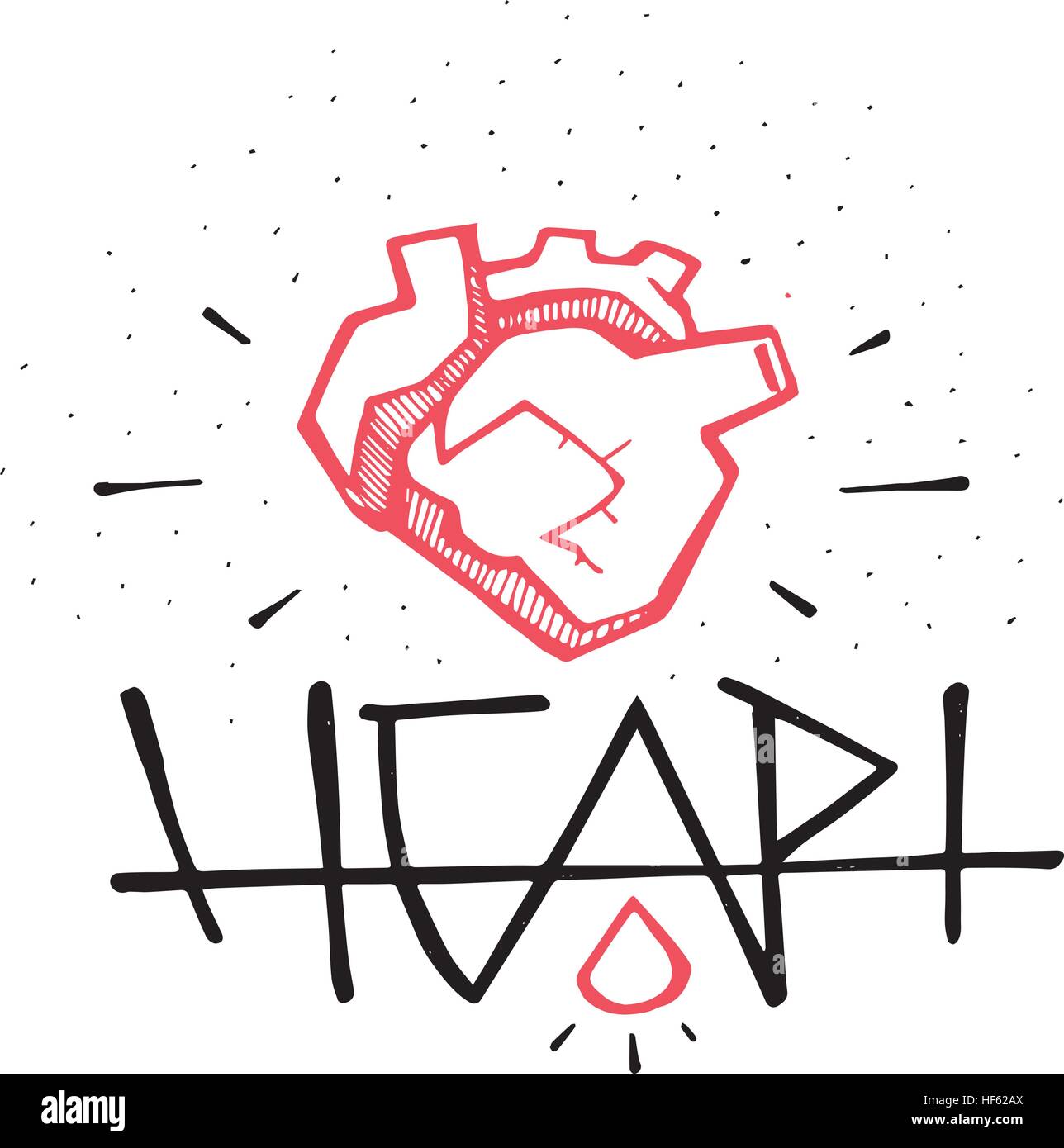 Hand drawn vector illustration or drawing of a human heart and the word ...