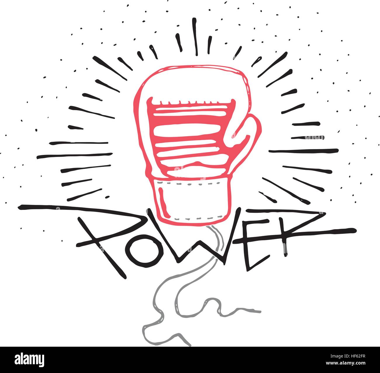 Hand drawn vector illustration or drawing of the word Power and a ...