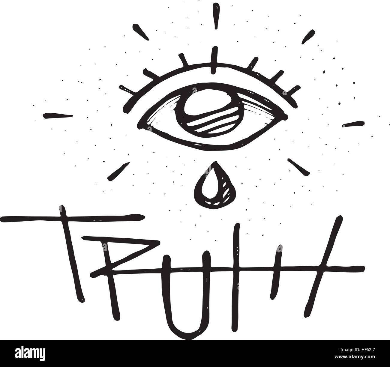 Hand drawn vector illustration or drawing of a human eye with a tear ...