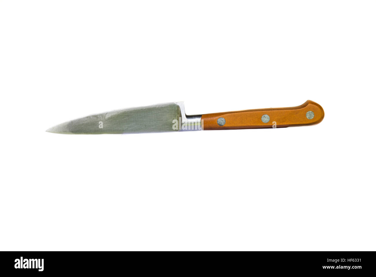 metallic yellow-handled knife isolated on white background Stock Photo ...