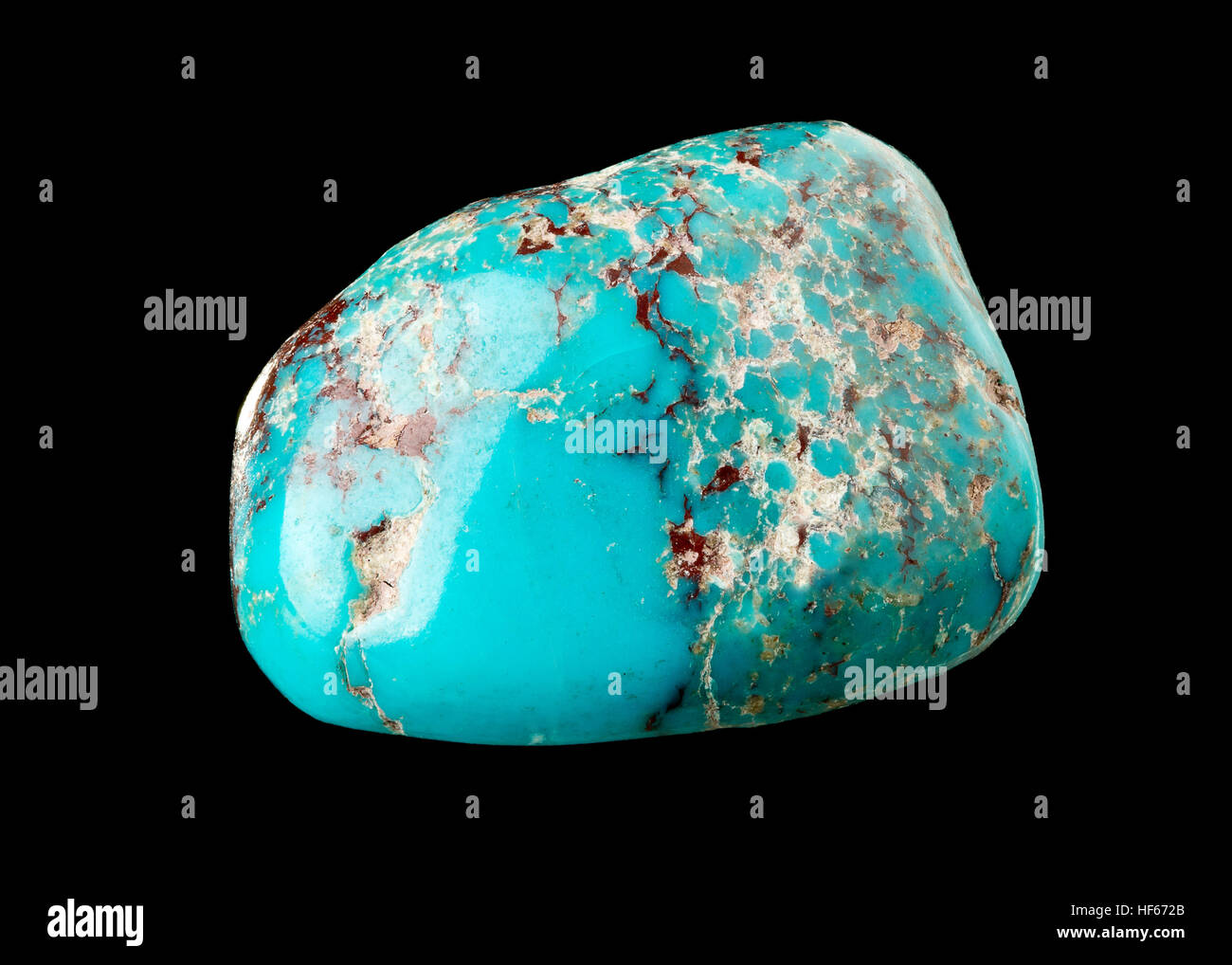 Polished natural Turquoise (CuAl6(PO4)4(OH)8·4H2O) on black background ...