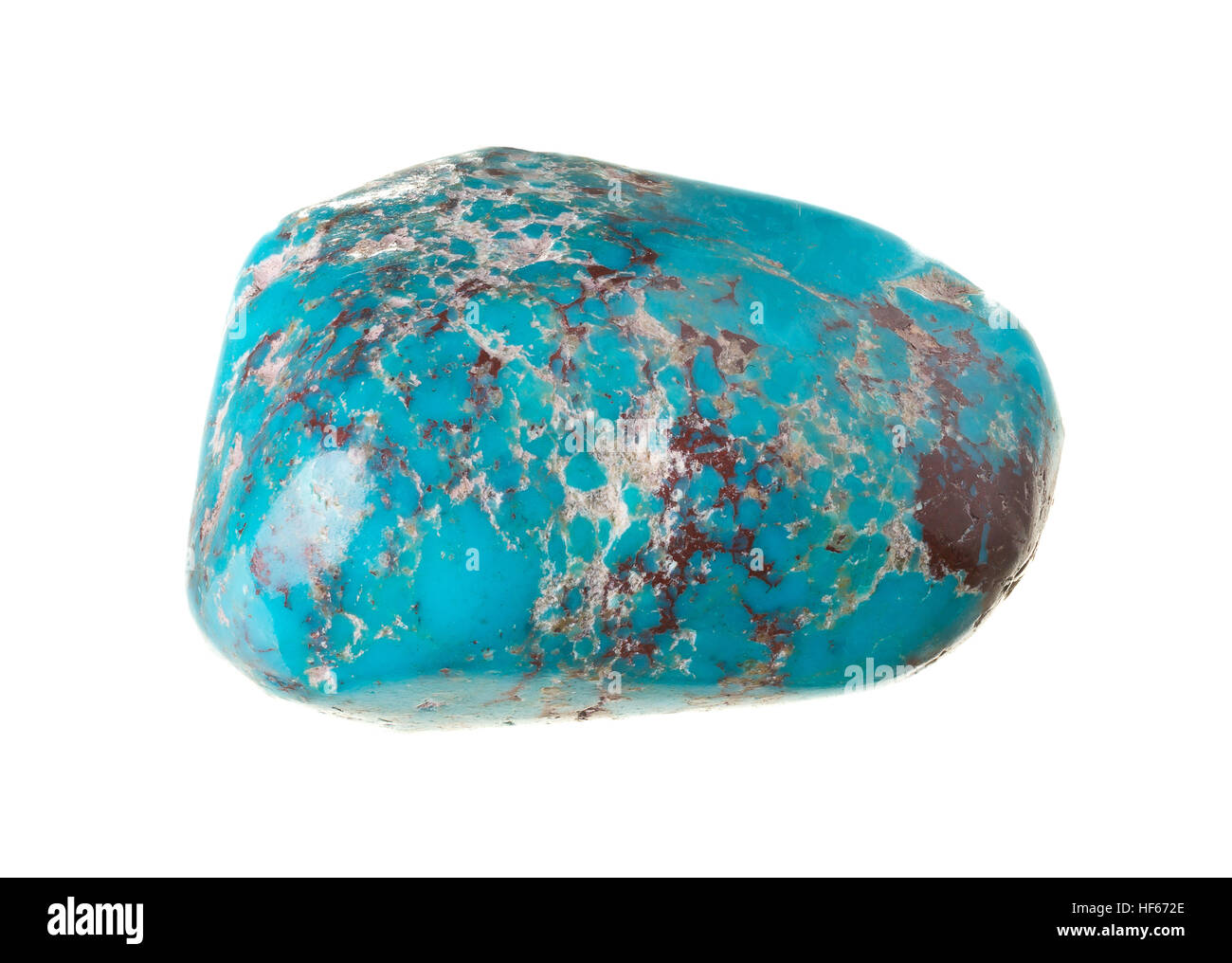 Polished natural Turquoise (CuAl6(PO4)4(OH)8·4H2O) on white background ...