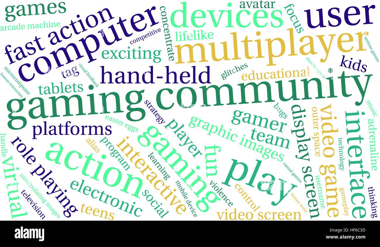 Gaming Community word cloud on a white background Stock Vector Image ...