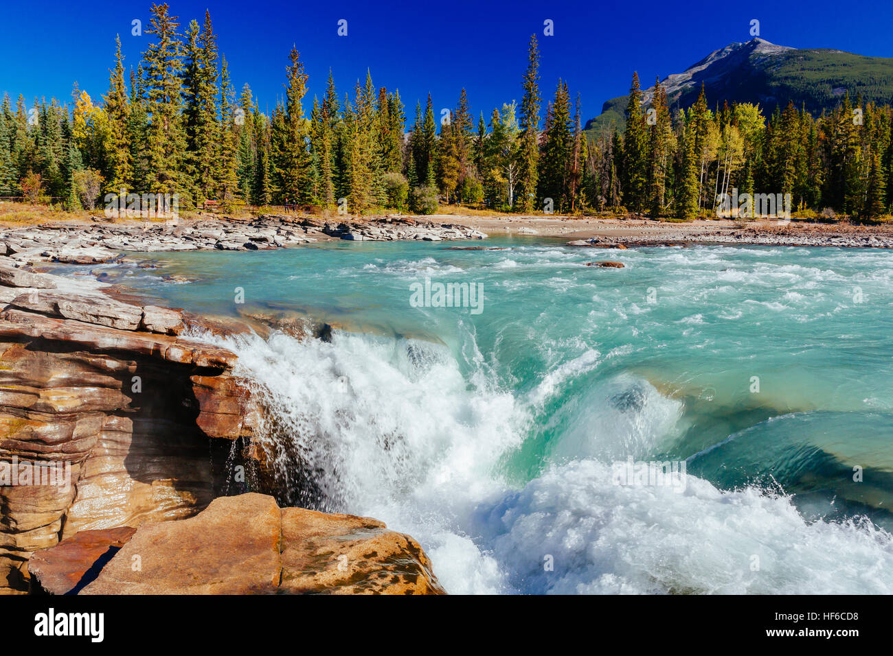 Athabasca Falls is a waterfall in Jasper National Park on the upper ...