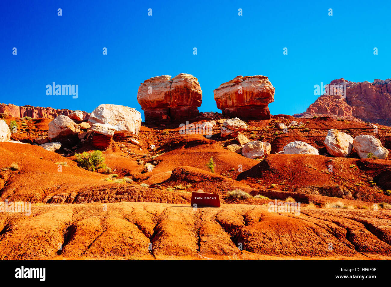 One of the park's beautiful stone signs indicates the Twin Rocks ...