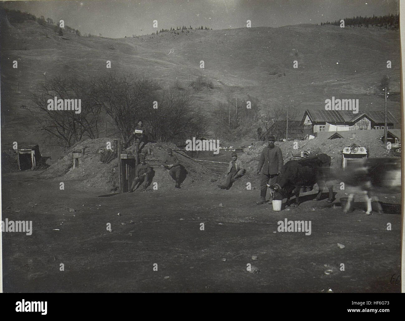 A photograph of Russian trenches and shelters at Cojvci, taken during ...