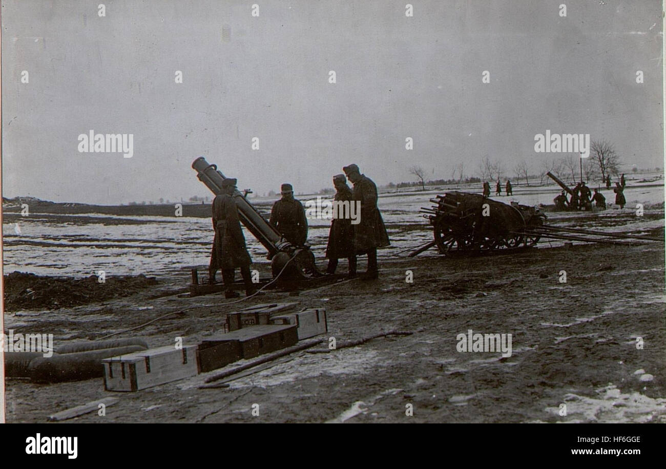 A 20 cm air mortar training unit in firing position during World War I ...